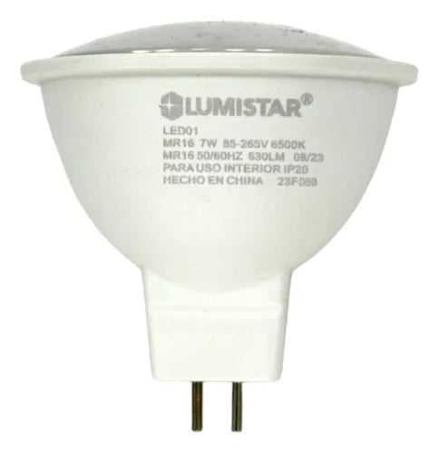 Bombillo Led MR16 Bipin 7w 110-220v 6500k Luz Blanca Lumistar – GASKA